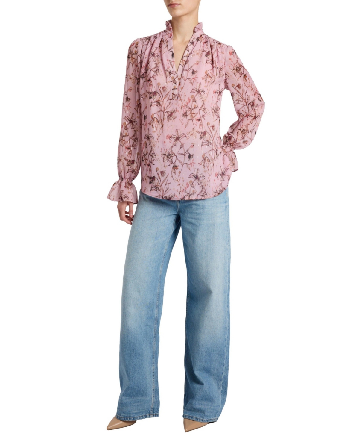 SANTORELLI Chelsea Long Sleeve Ruffle Neck Blouse